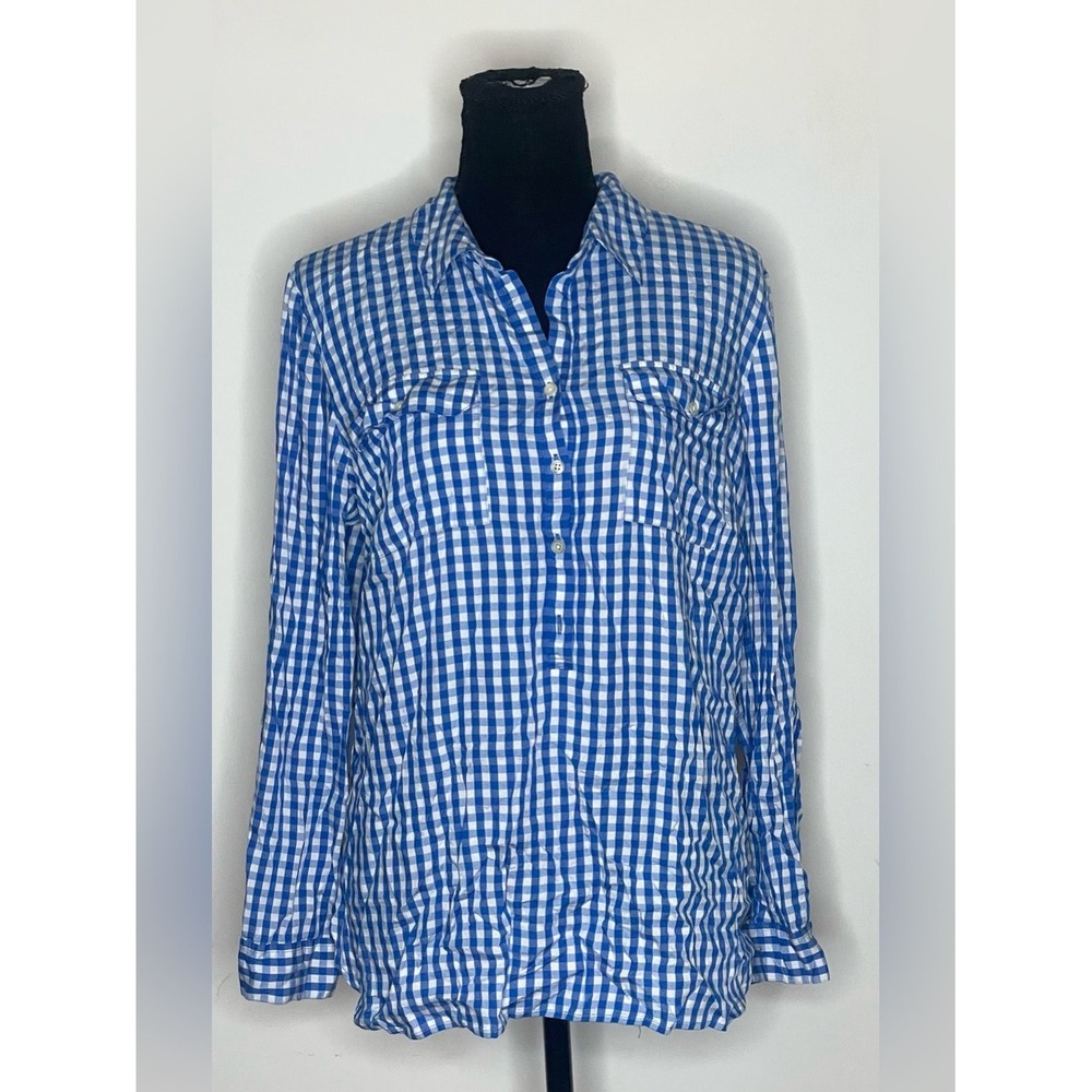 Talbots | Tops | Talbots Womens Blue White Gingham Check Roll Tab ...
